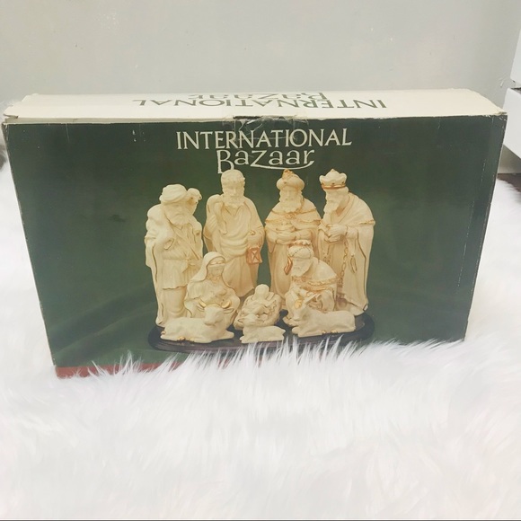 Holiday | International Bazaar Porcelain Ivory Gold Nativity Set W Wood ...